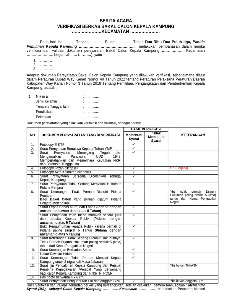 Berita Acara Verifikasi Berkas | PDF