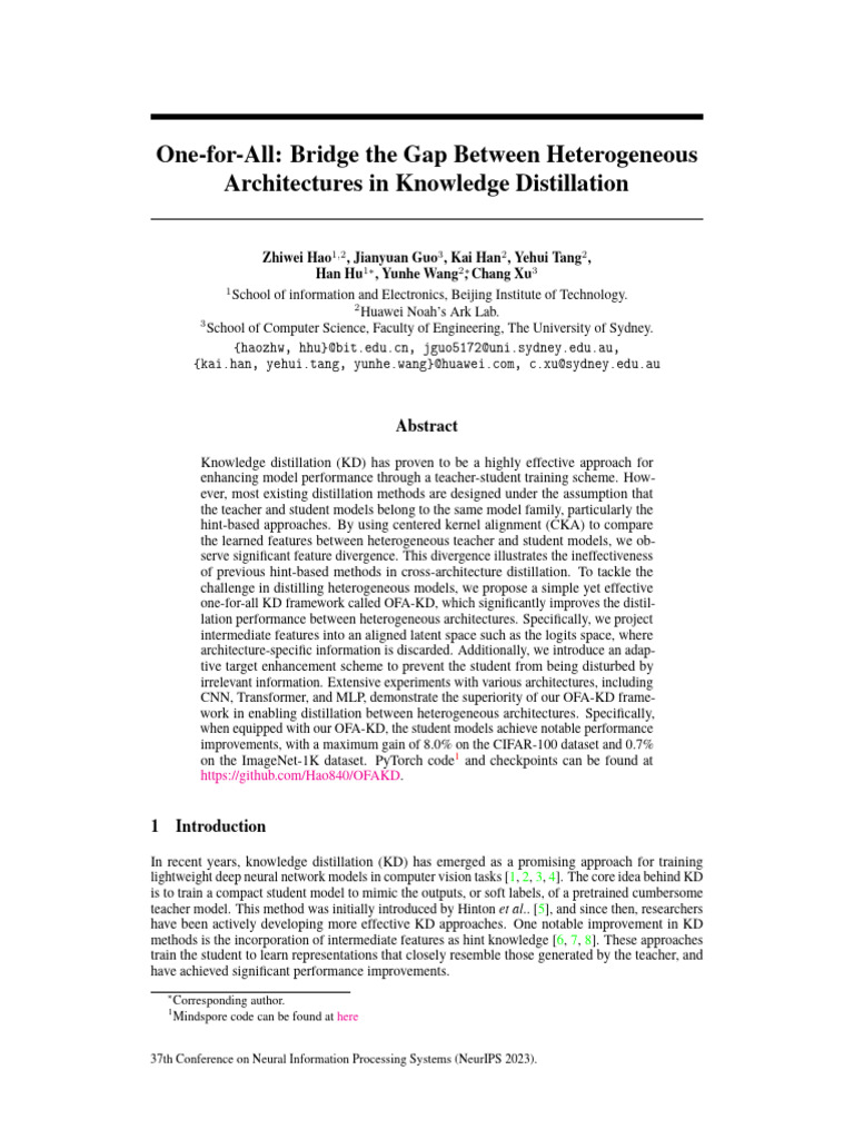 (Huawei, KD) One-for-All - Bridge The Gap Between Heterogeneous ...