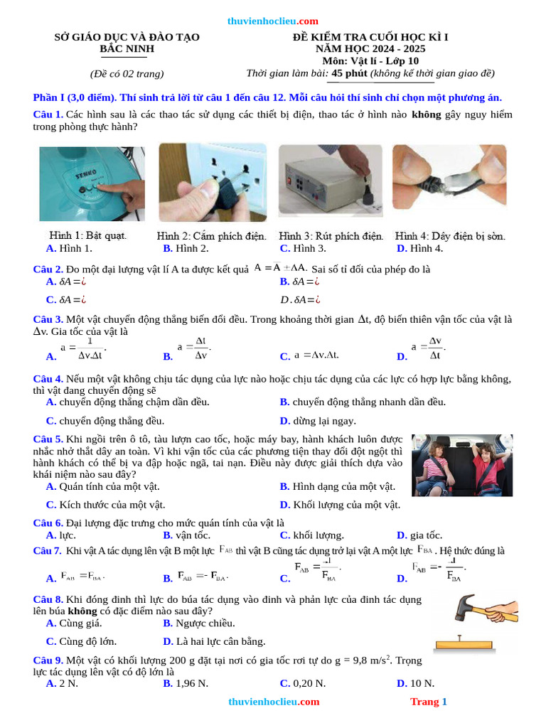thuvienhoclieu.com-De-kiem-tra-cuoi-HK1-Vat-li-10-SO-GD-Bac-Ninh-24-25 | PDF