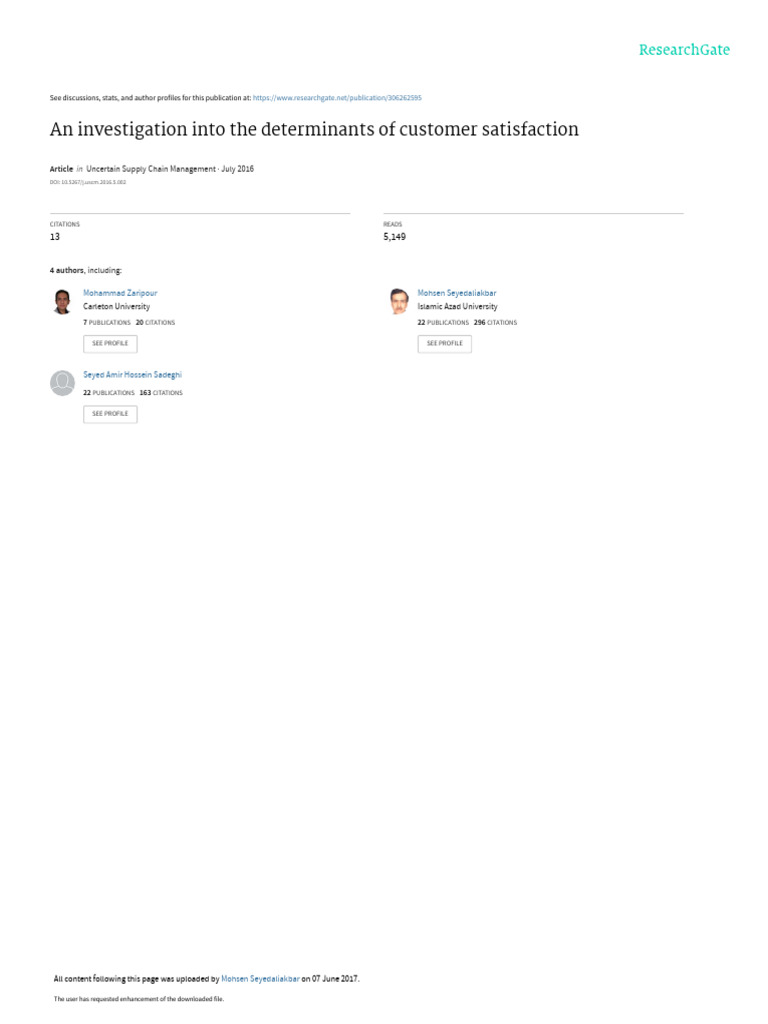 An Investigation Into the Determinants of Customer Satisfaction | PDF | Customer Relationship ...