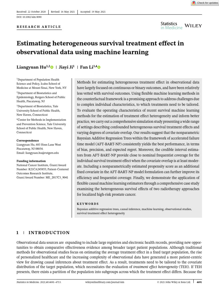 Statistics in Medicine - 2021 - Hu - Estimating Heterogeneous Survival Treatment Effect in ...