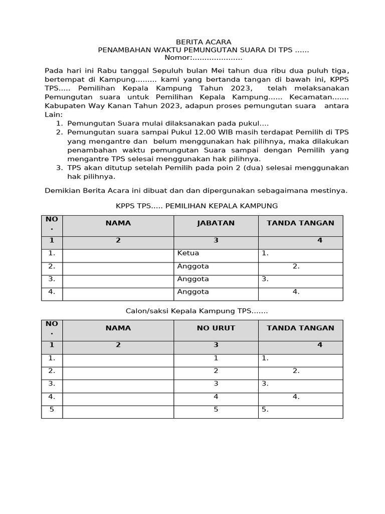 Berita Acara Penambahan Waktu | PDF