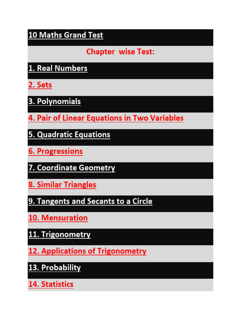 10th Grade Maths Mock Tests | PDF
