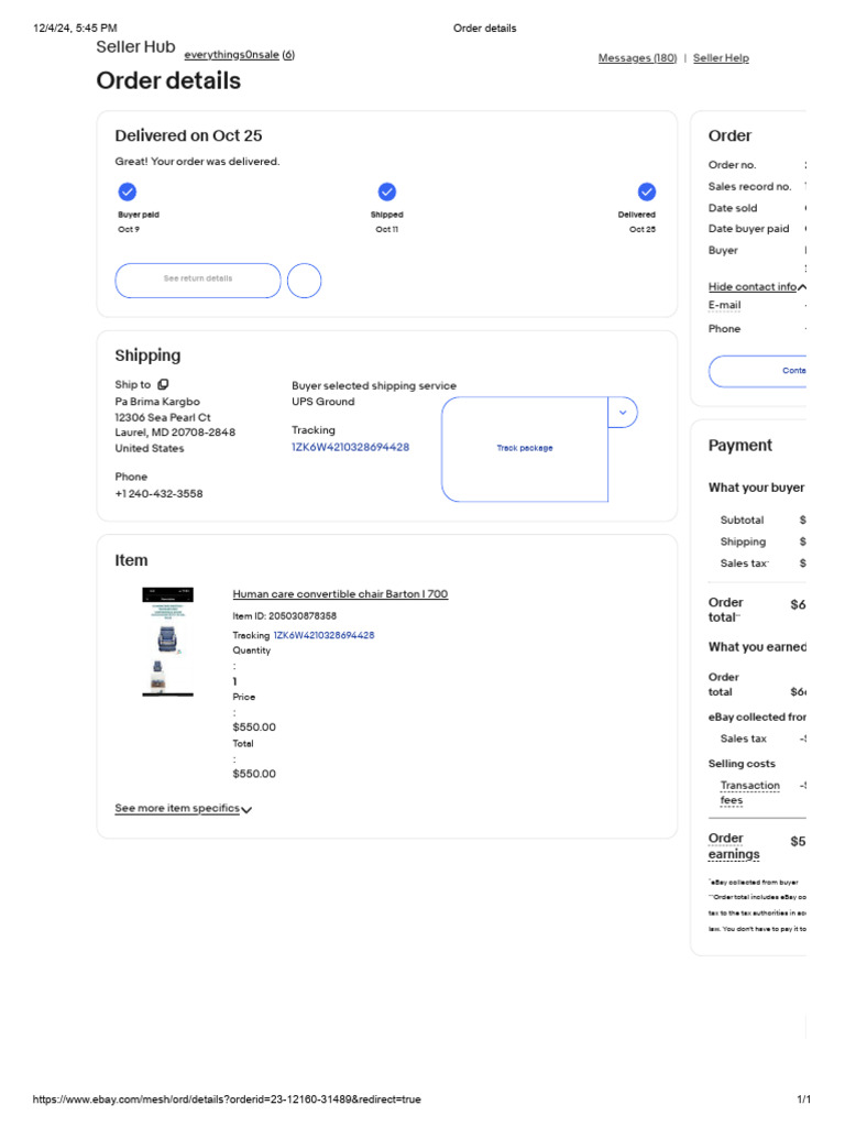 Order details | PDF | E Bay | Sales