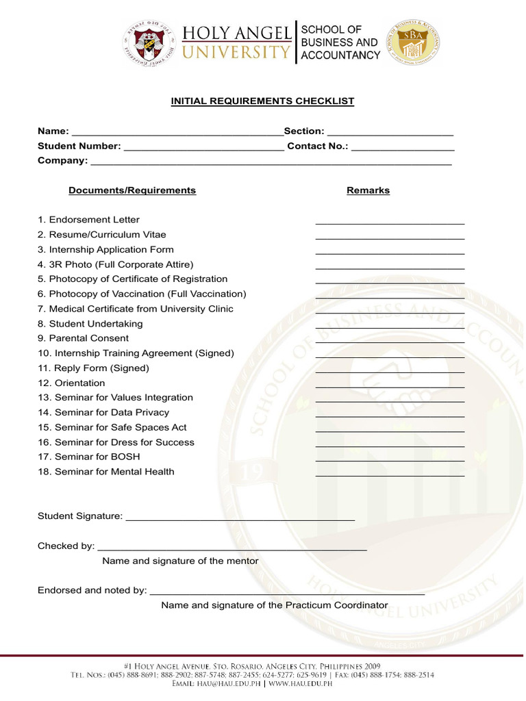 Initial Requirements Checklist | PDF