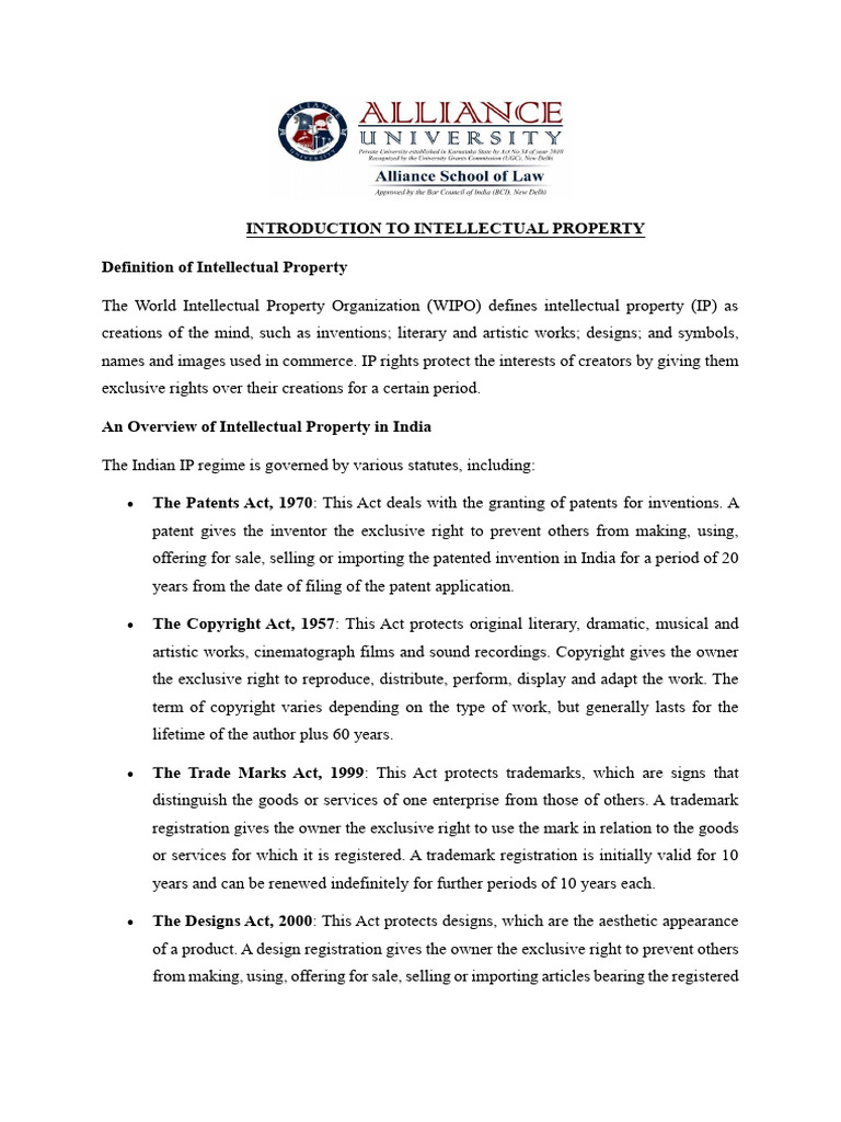 Overview of Intellectual Property in India | PDF | Intellectual ...
