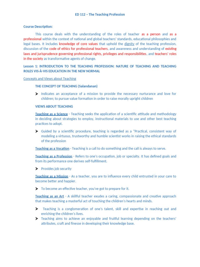 Understanding the Teaching Profession | PDF | Teachers | Learning