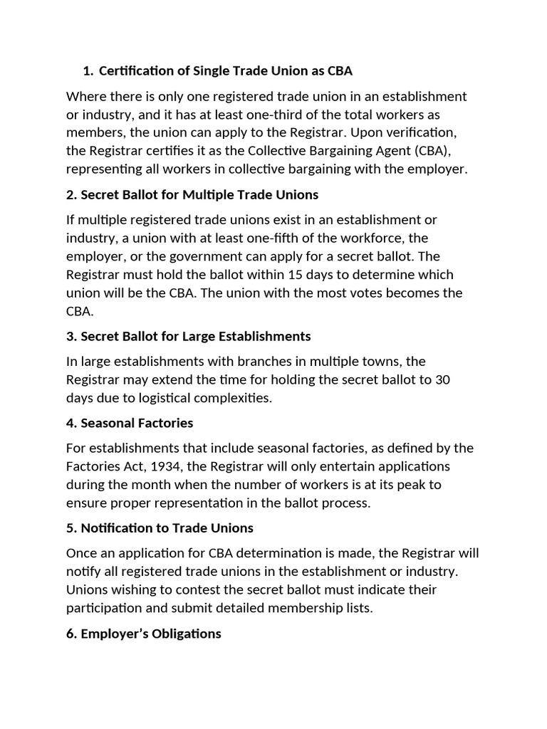 Certification of Single Trade Union as CBA | PDF | Two Round System | Collective Agreement