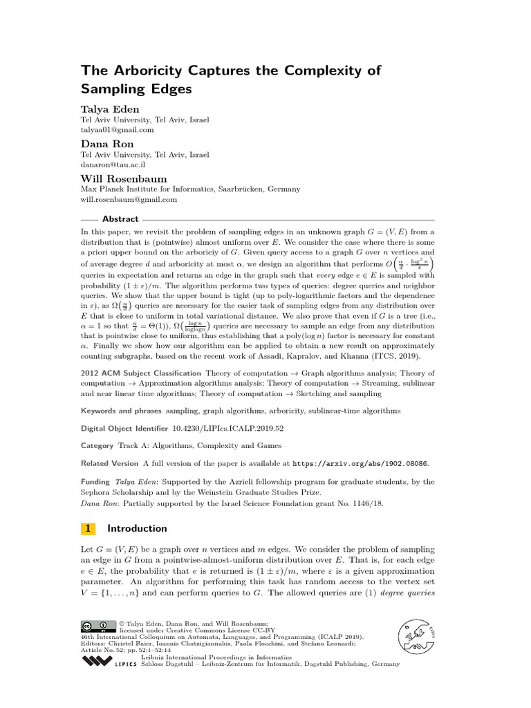 The Arboricity Captures The Complexity of Sampling Edges | PDF | Vertex ...