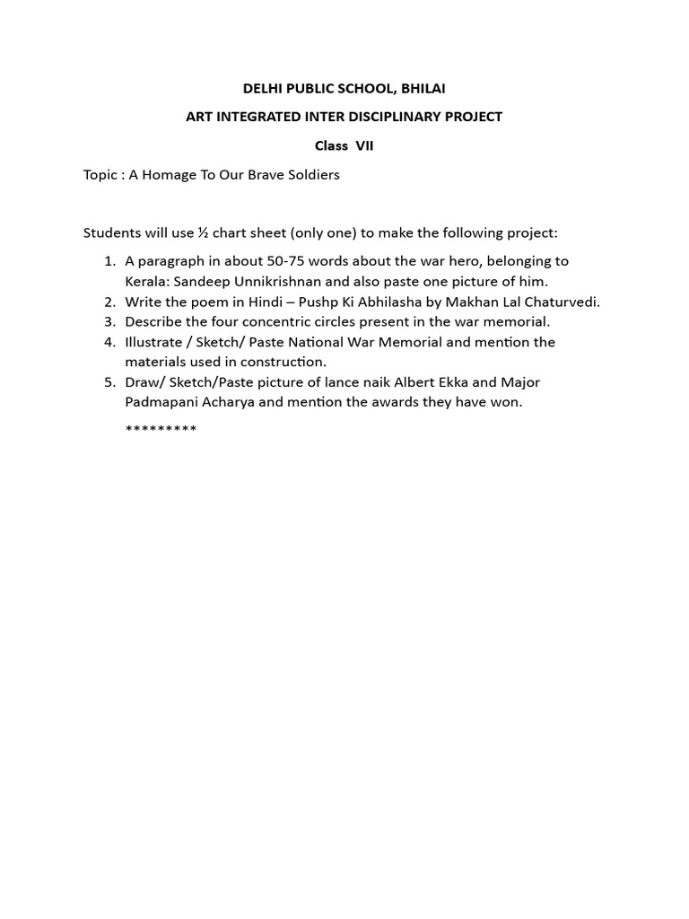 Class VII Project: Honoring Soldiers | PDF