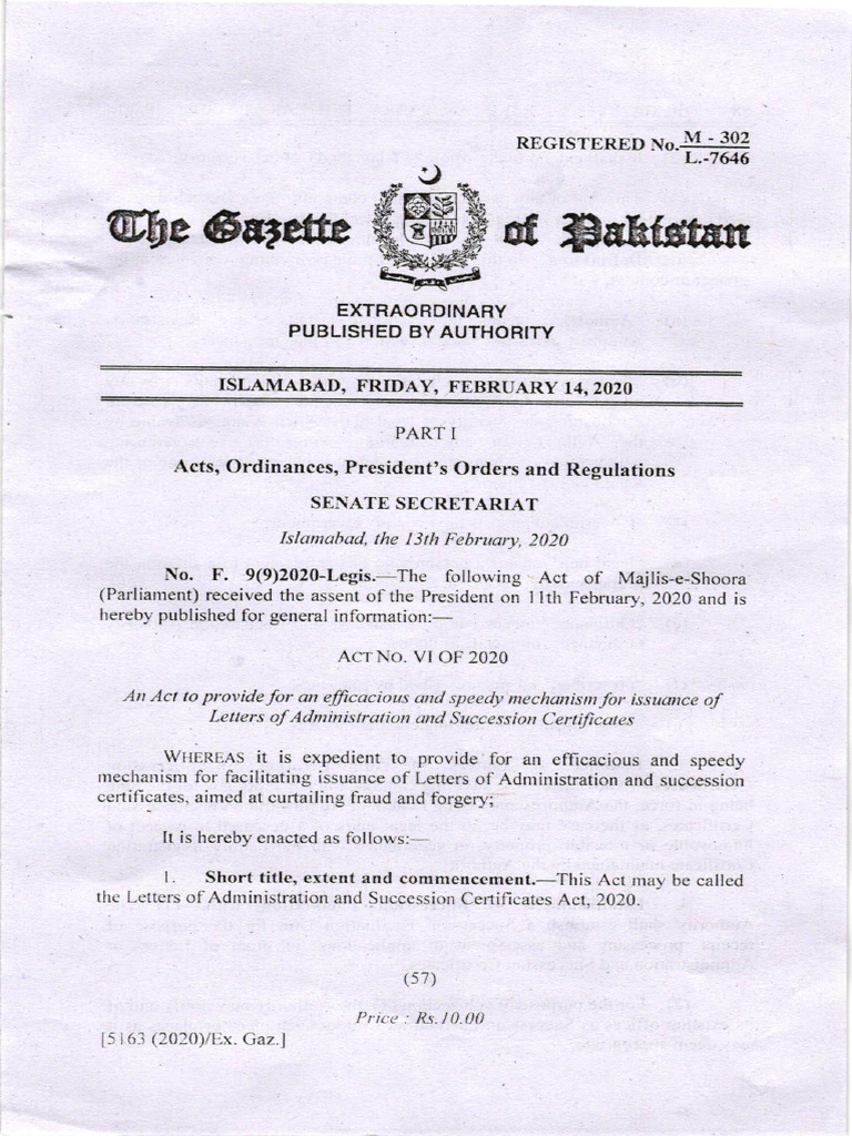 The Letter of Administration and Succession Certificates Act, 2020 ...