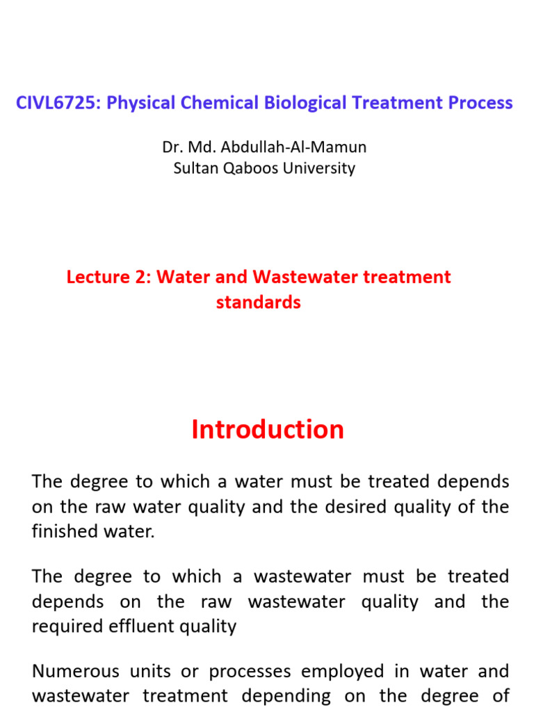 Lecture 2 - Water and Wastewater Treatment Standards | PDF