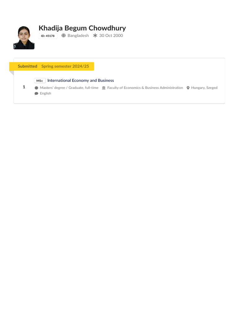 Spring Semester 2024 25 - Khadija Begum Chowdhury 2 - Removed | PDF | Government And Personhood