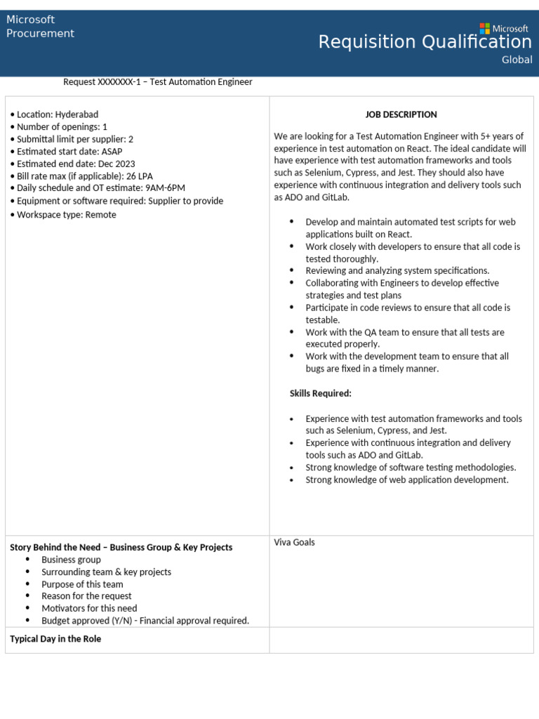 Global Request Intake Form Testautomation Pdf Selenium Software Software Testing