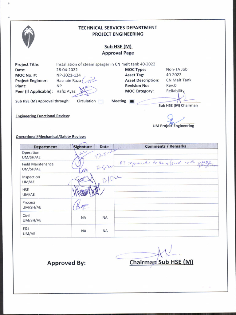 129 - Installation of Steam Sparger in CN Melt Tank 40-2022 | PDF