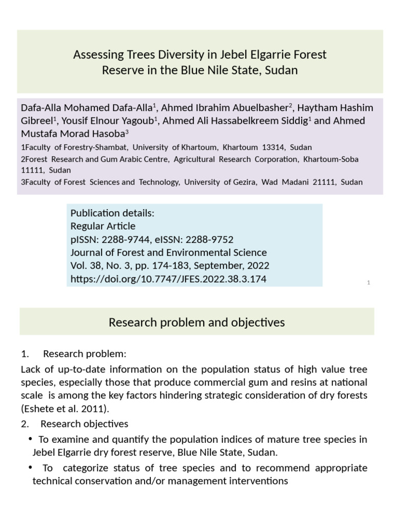 Assessing Trees Diversity in Jebel Elgarrie Forest Reserve in The Blue ...
