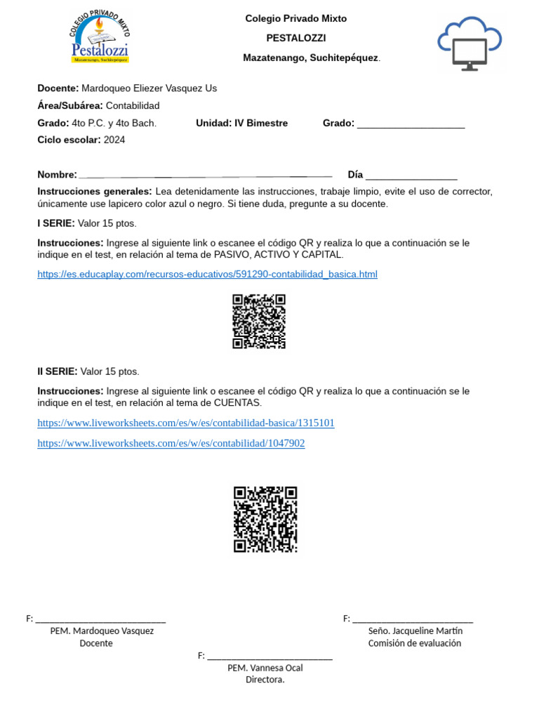 Eval IV Bim 4to Pc Contabilidad | PDF