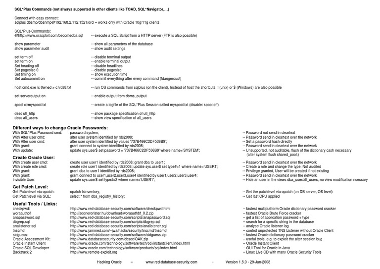 Oracle Cheat SQLPlus Commands | PDF | Oracle Corporation | Sql
