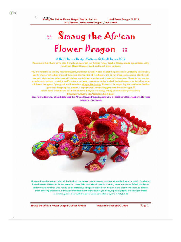 Smaug African Flower Dragon Pattern | PDF