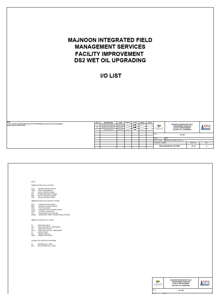 ICSS I/O List for Wet Oil Upgrading | PDF | Pump | Flow Measurement
