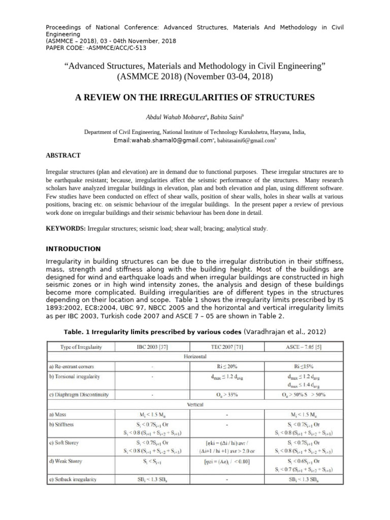 A REVIEW ON THE IRREGULARITIES OF STRUCTURES | PDF | Civil Engineering ...