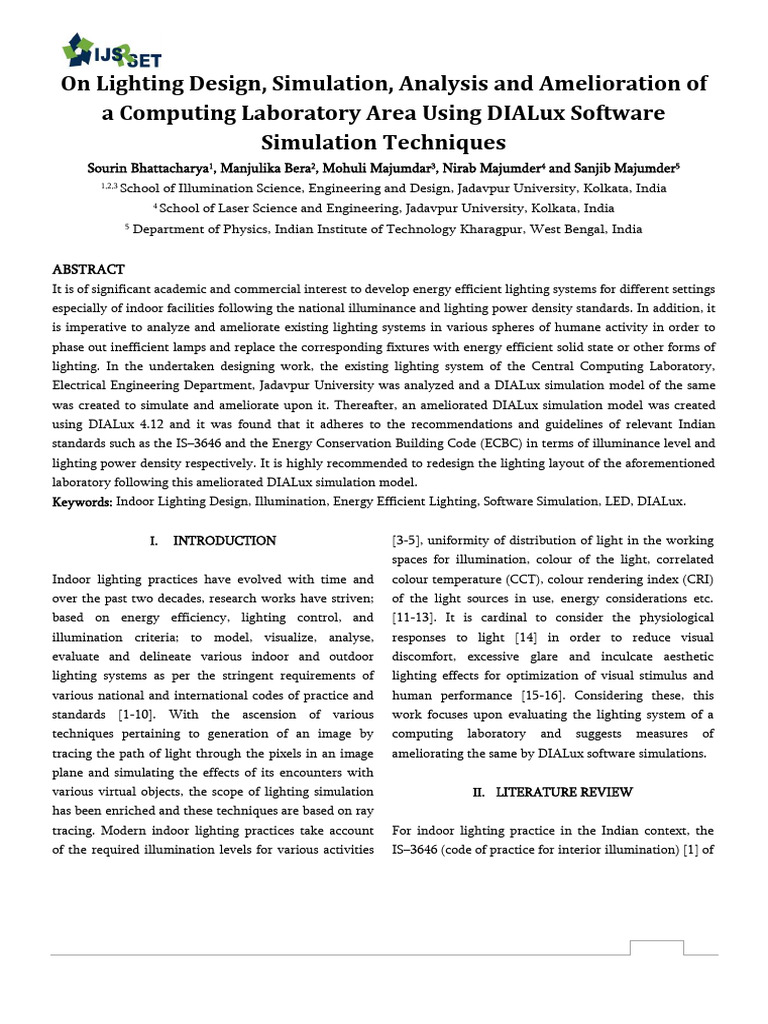On Lighting Design, Simulation, Analysis and Amelioration of A ...