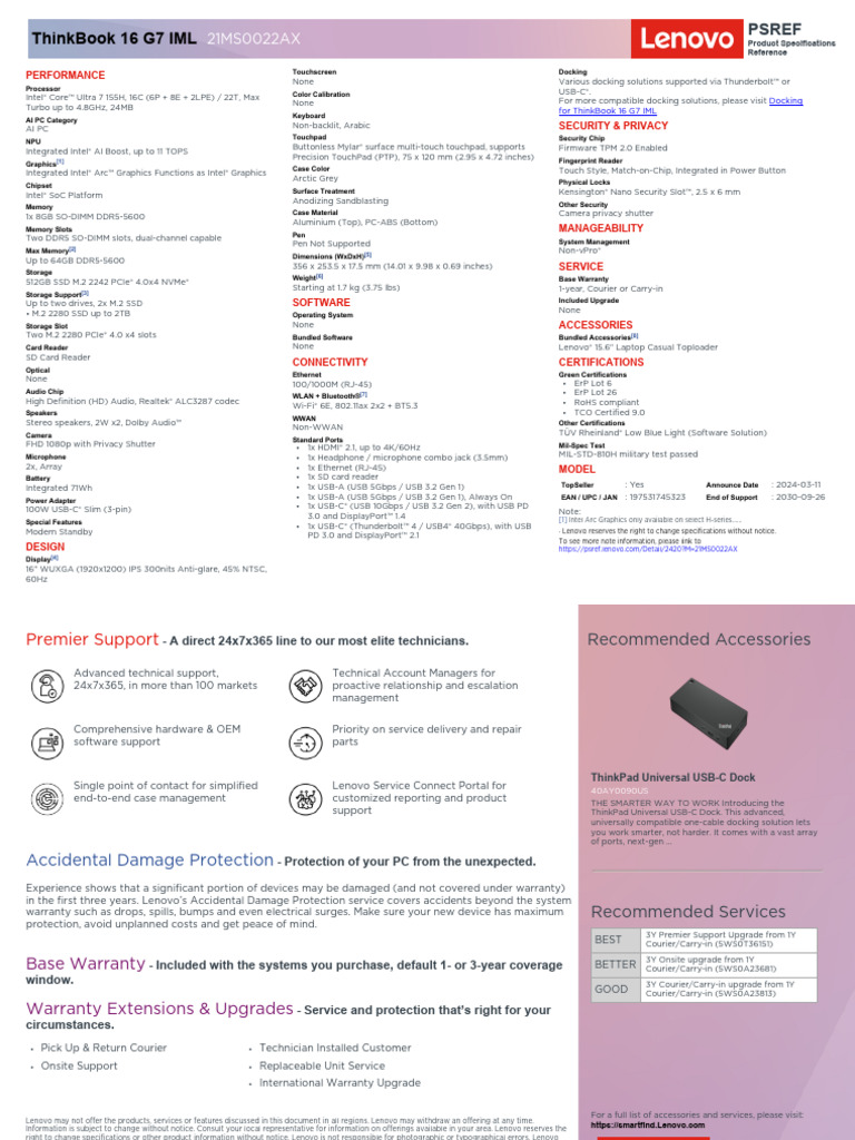 ThinkBook_16_G7_IML_21MS0022AX | PDF | Usb | Computer Hardware