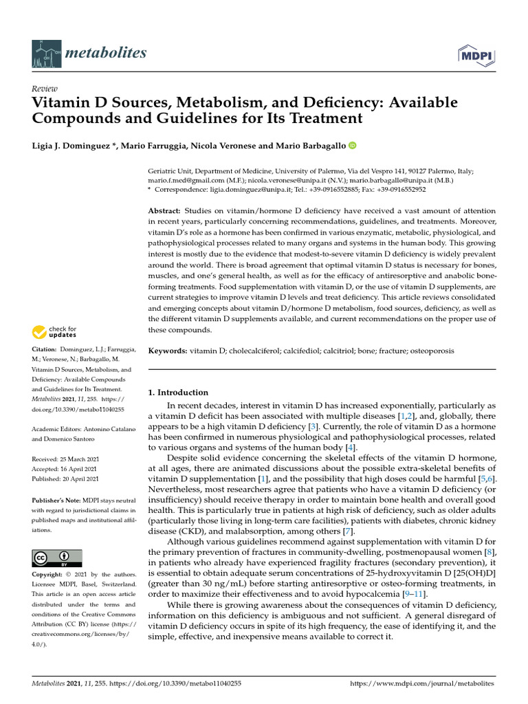 Dominguez Vit D Metabolism and Sources | PDF | Vitamin D | Ultraviolet