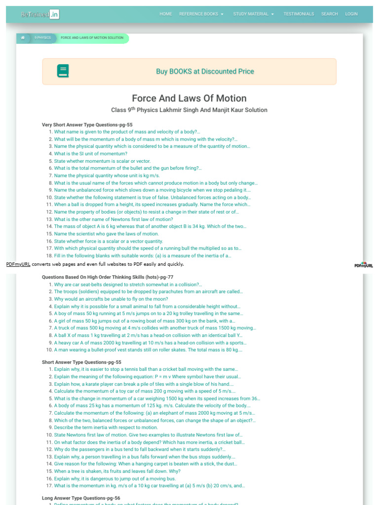Betrained - in - Lakhmir Singh and Manjit Kaur - 9 Physics - Force and Laws of Motion Solution ...