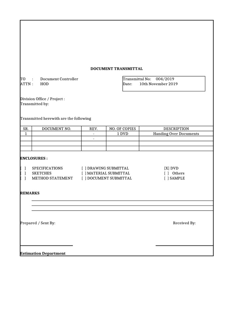 Document Transmittal for HOD Review | PDF