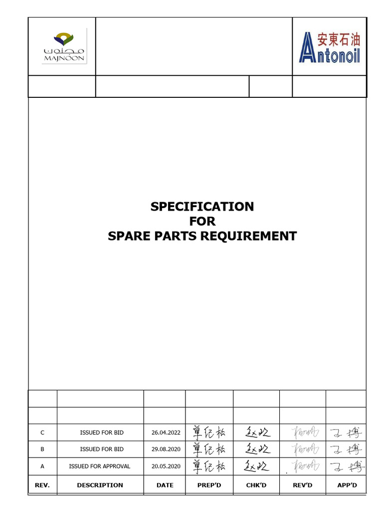 MAJ GEN 01 MEC SPC 0001 - C Specification For Spare Parts Requirement ...
