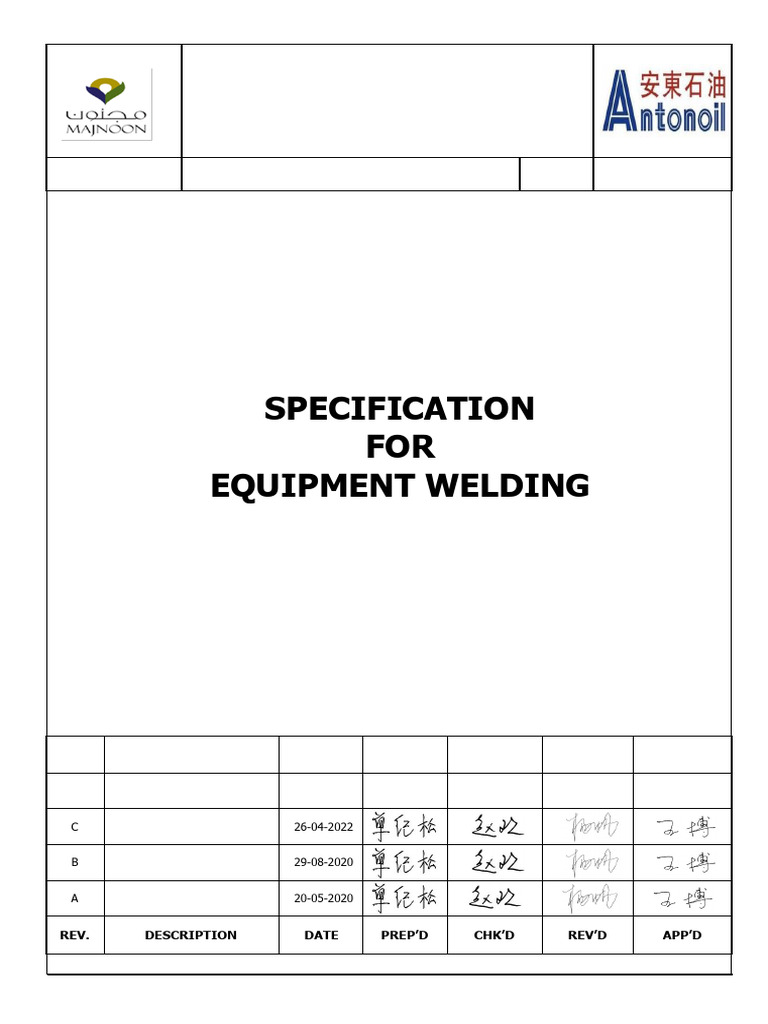 MAJ GEN 01 MEC SPC 0006 - C Specification For Equipment Welding | PDF | Welding | Construction