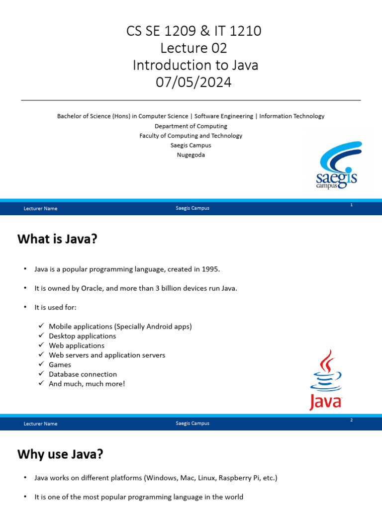 Lec 02 - Introduction To Java Part 01 | PDF | Control Flow | Data Type