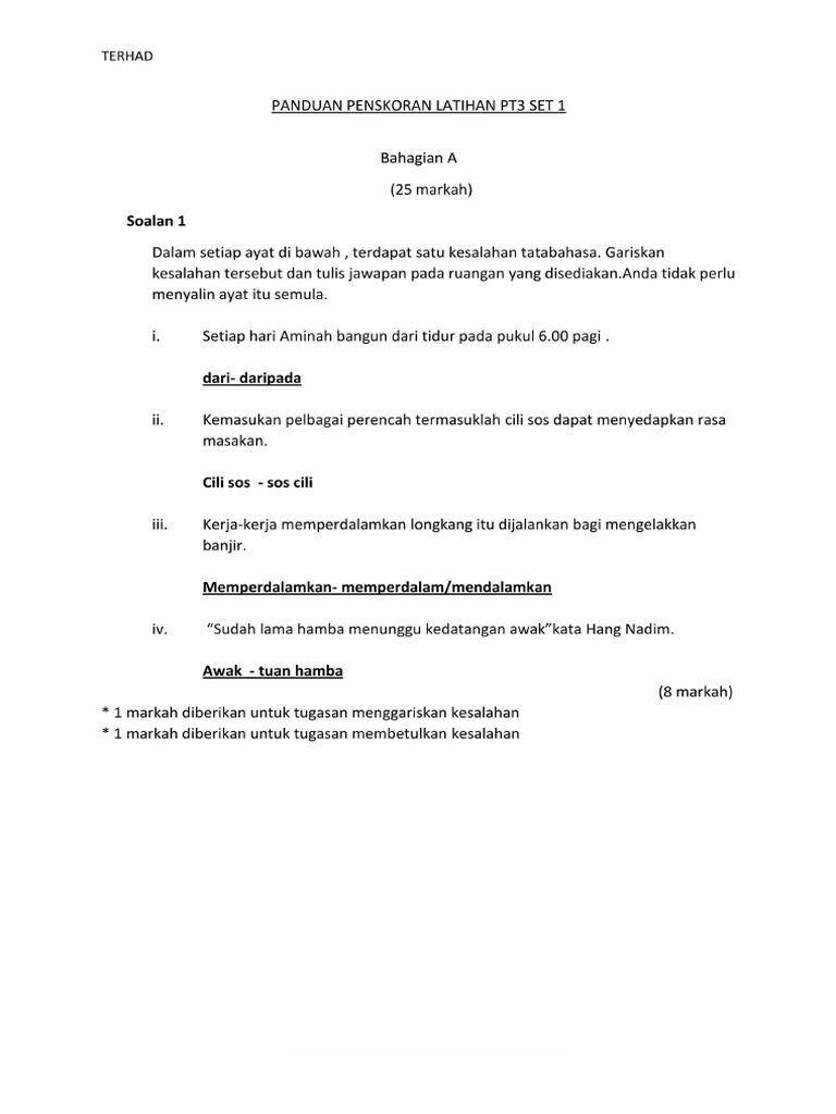 2014 Perak Latihan PT3 SET1 BM Skema | PDF