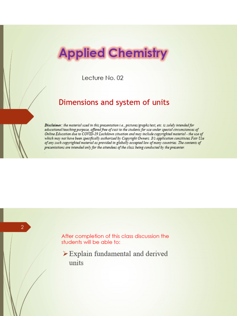 Lecture 02 Units and Dimensions - Applied Chemistry | PDF ...