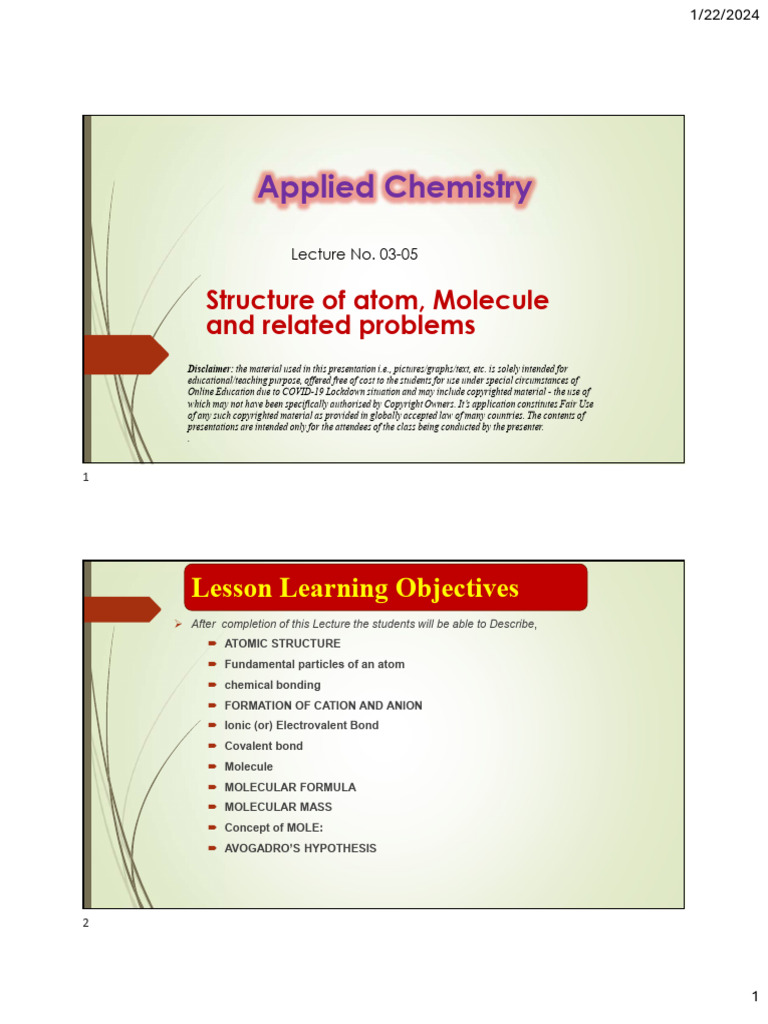 Lecture 3 Atomic Structure - Applied Chemistry | PDF | Atomic Nucleus ...
