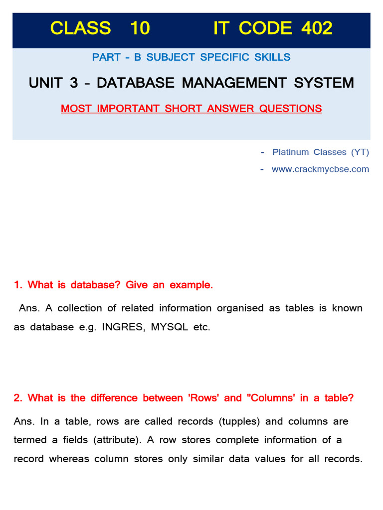 DBMS-Short-Answer | PDF | Databases | Relational Database