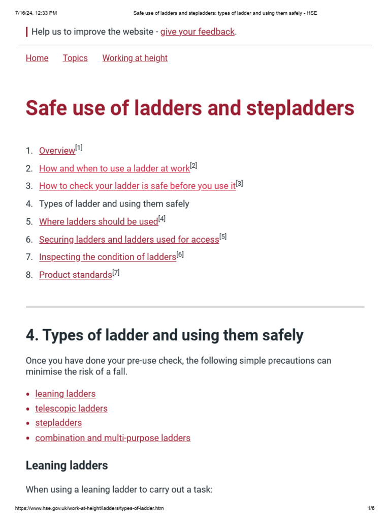 Safe use of ladders and stepladders_ types of ladder and using them safely - HSE | PDF | Ladder