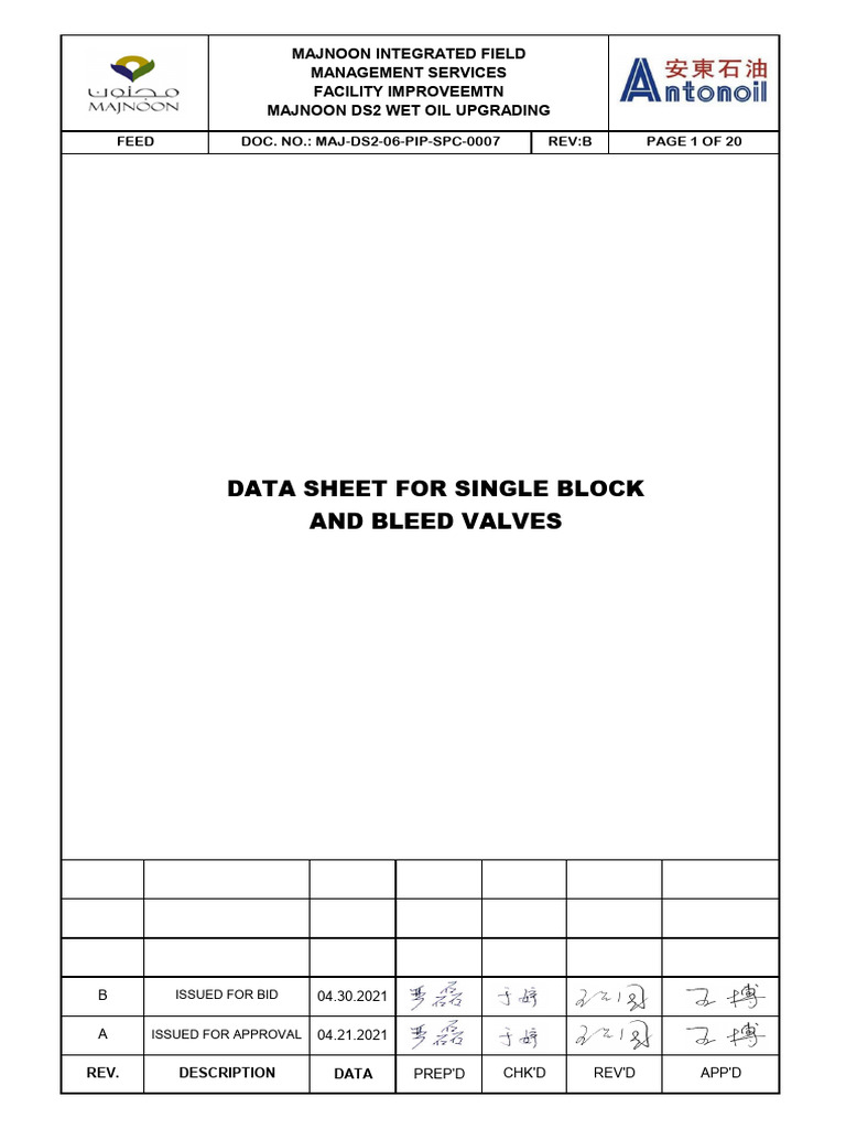 Data Sheet for Block and Bleed Valves | PDF | Valve | Pipe (Fluid ...