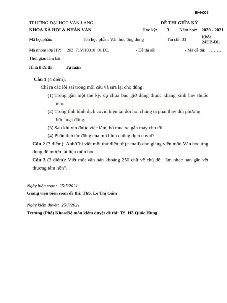 Đề thi GK-VHUD | PDF