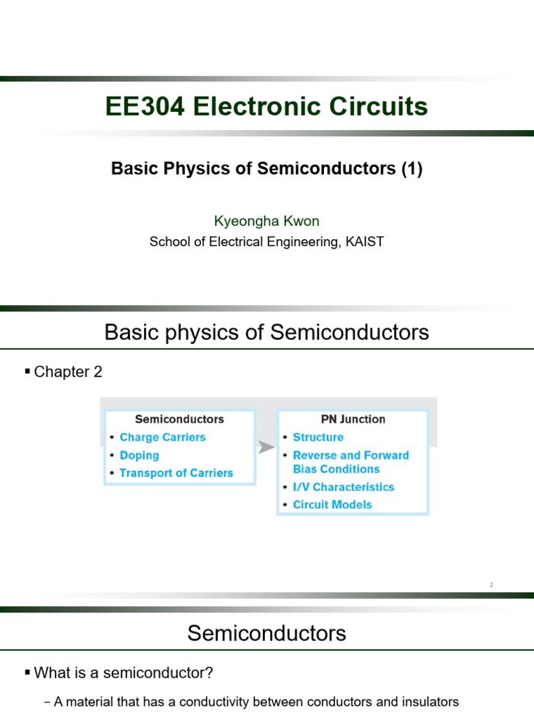 Lecture Slide 2-1 (240909) | PDF | Doping (Semiconductor) | Semiconductors