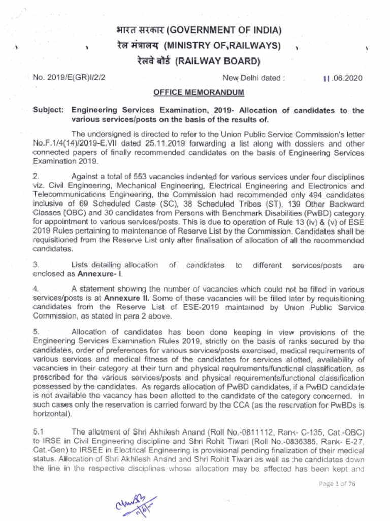 OM To CCAs - Allocation - ESE-2019 | PDF