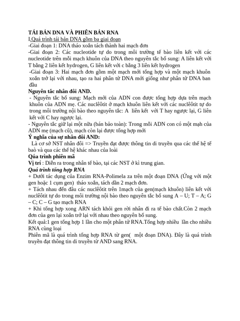 Tái Bản Dna Và Phiên Bản Rna | PDF