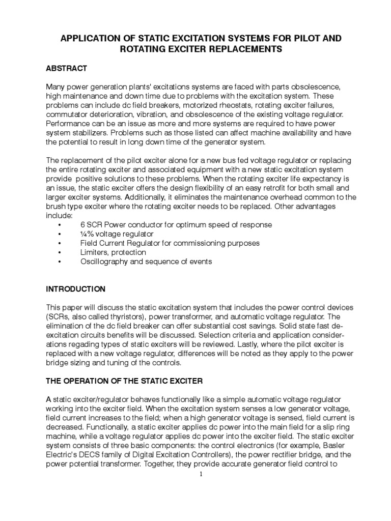 Static Excitation System-AMTECH | PDF | Rectifier | Electric Generator