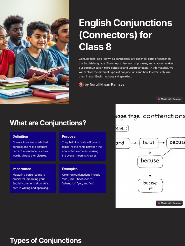 English Conjunctions Connectors for Class 8 | PDF | Semantic Units | Grammar
