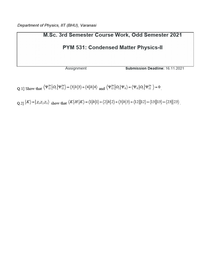 Condensed Matter Physics Tasks | PDF