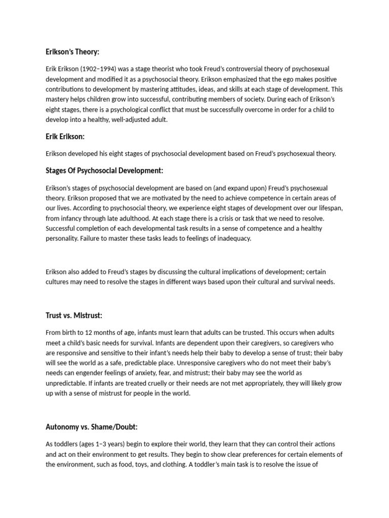 theory of erikson | PDF | Psychological Concepts | Human Development