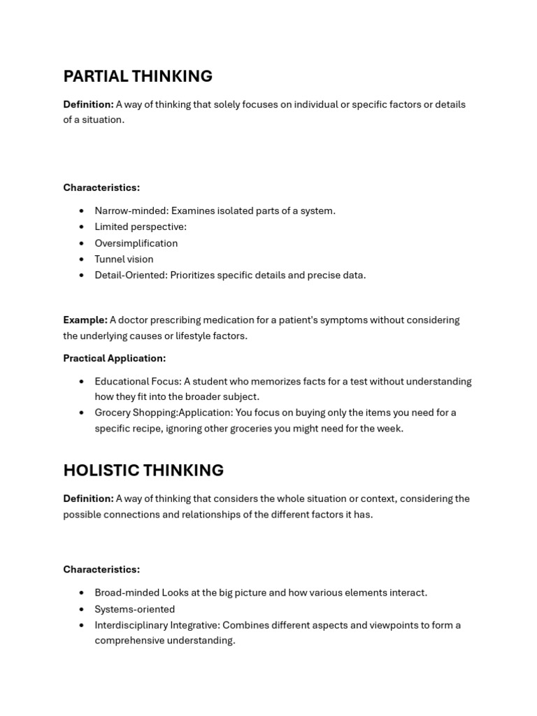 Holistic vs Partial thinking | PDF