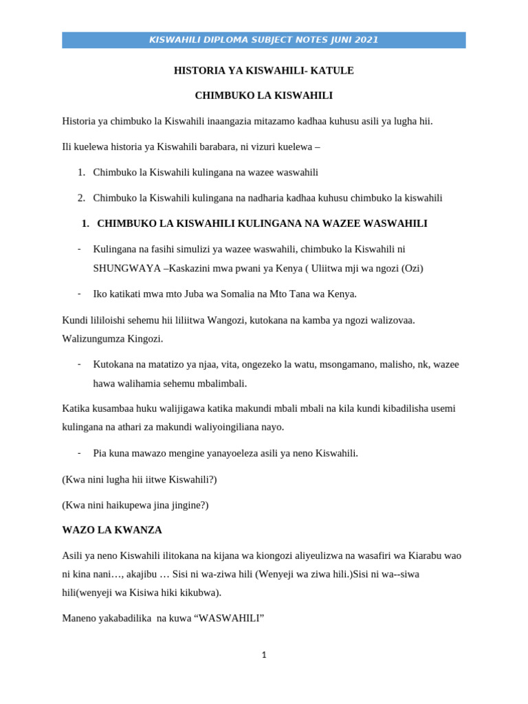 Kiswahili Subject Notes Johnmaasai Updated | PDF