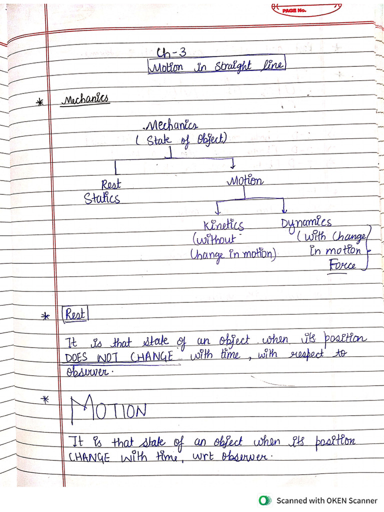 Motion in A Straight Line Notes | PDF
